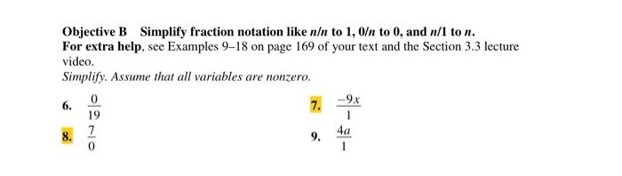 Solved Objective B Simplify fraction notation like n/n to | Chegg.com