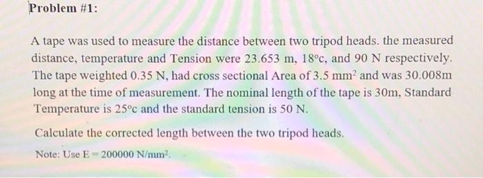 Solved Problem #1: A tape was used to measure the distance | Chegg.com
