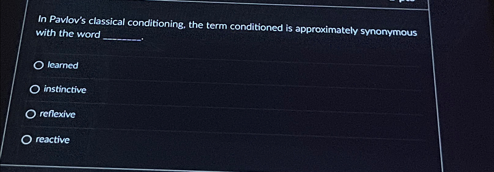 Solved In Pavlov's classical conditioning, the term | Chegg.com
