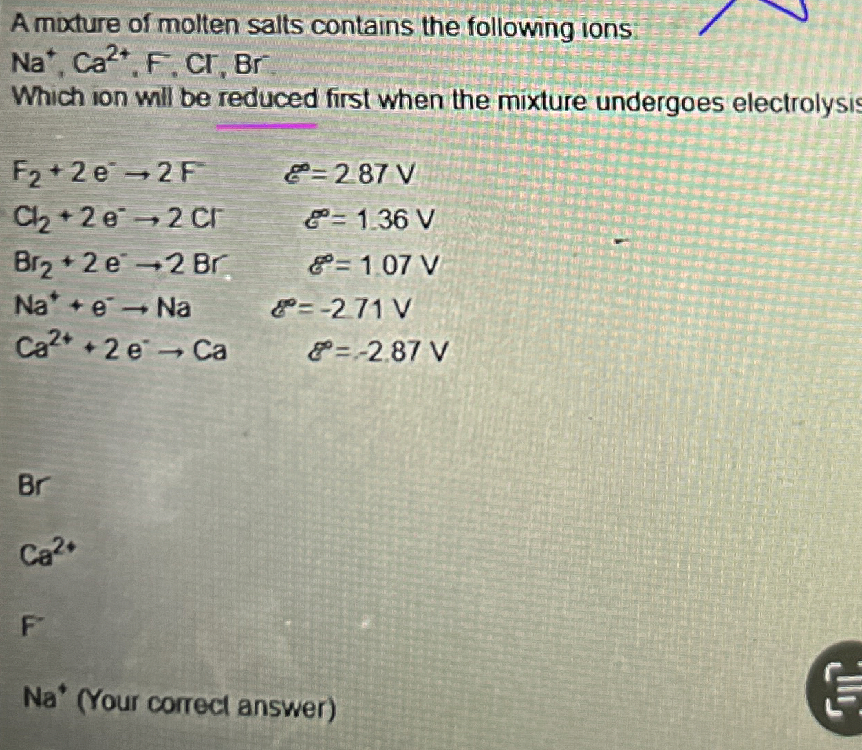 Solved A mixture of molten salts contains the following | Chegg.com