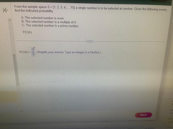 Solved From the sample space S={1,2,3,4,…,15} a single | Chegg.com