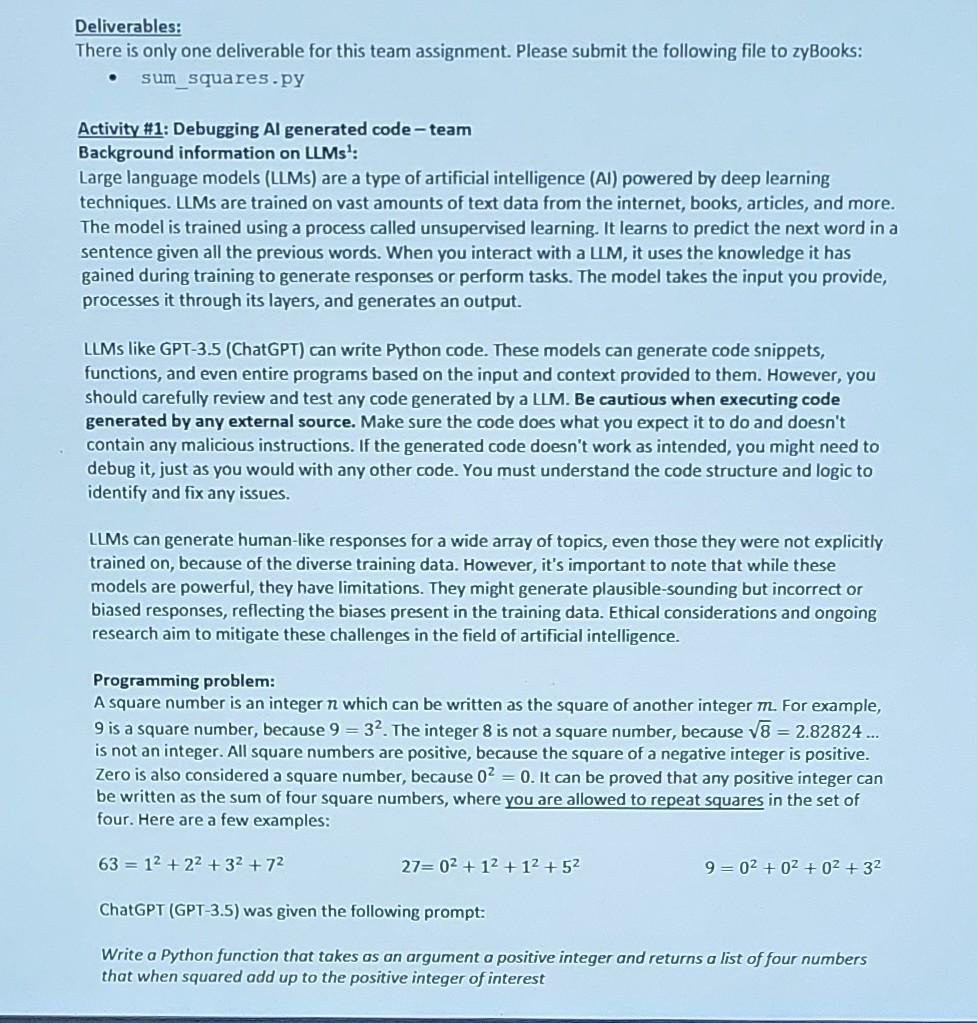 Solved Deliverables: There is only one deliverable for this | Chegg.com