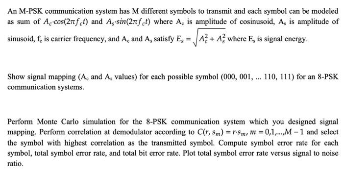 Solved An M Psk Communication System Has M Different Symbols
