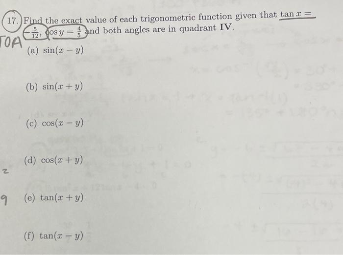 Solved 17. Find the exact value of each trigonometric | Chegg.com