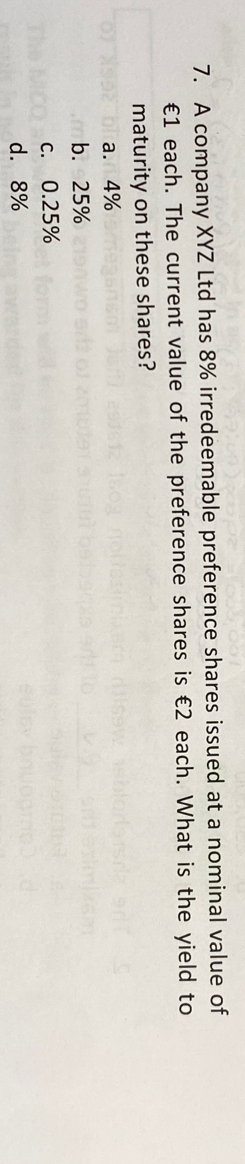 Solved A company XYZ Ltd has 8% ﻿irredeemable preference | Chegg.com