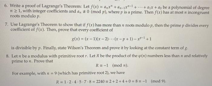 Solved 6. Write a proof of Lagrange's Theorem: Let f(x) = | Chegg.com