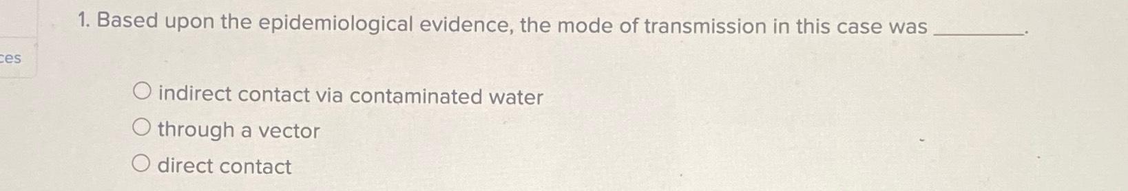 Solved Based upon the epidemiological evidence, the mode of | Chegg.com