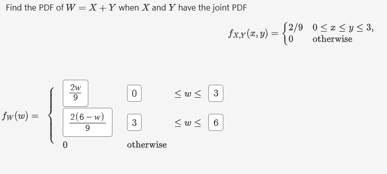 Solved Find the PDF of W=x+Y ﻿when x ﻿and Y ﻿have the joint | Chegg.com
