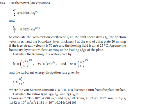 8.7 Use the power-law equations 2cf=0.0288Rex−0.2 and | Chegg.com