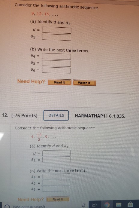 Solved Consider the following arithmetic sequence. 9, 12, | Chegg.com