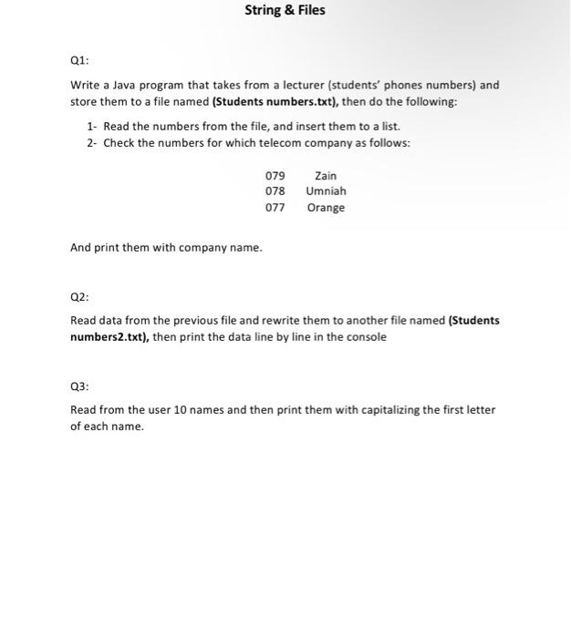 Solved String & Files Q1: Write a Java program that takes | Chegg.com