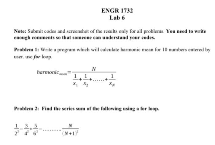 Solved ENGR 1732 Lab 6 Note: Submit codes and screenshot of | Chegg.com