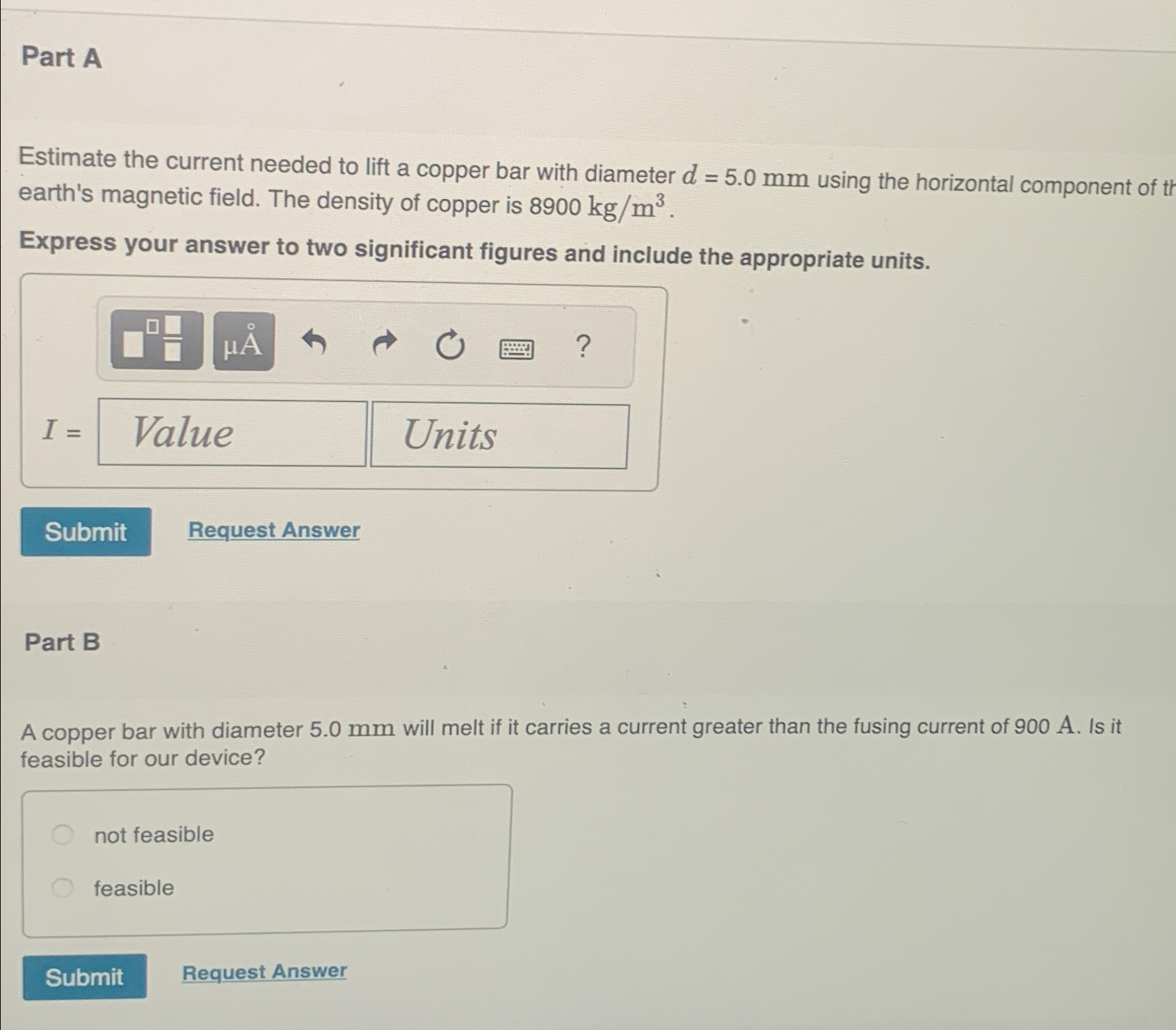 Solved Part AEstimate the current needed to lift a copper | Chegg.com