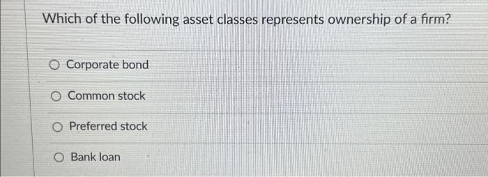 Solved Which of the following asset classes represents | Chegg.com