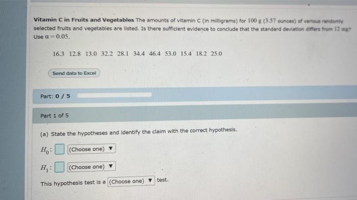 Solved Vitamin C in Fruits and Vegetables The amounts of | Chegg.com