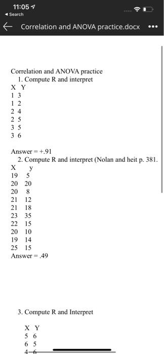 Solved Correlation and ANOVA practice 1. Compute R and | Chegg.com