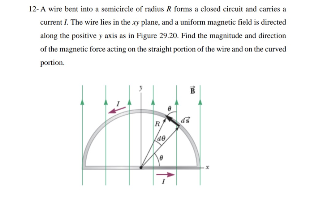 Solved 12- A wire bent into a semicircle of radius R forms a | Chegg.com