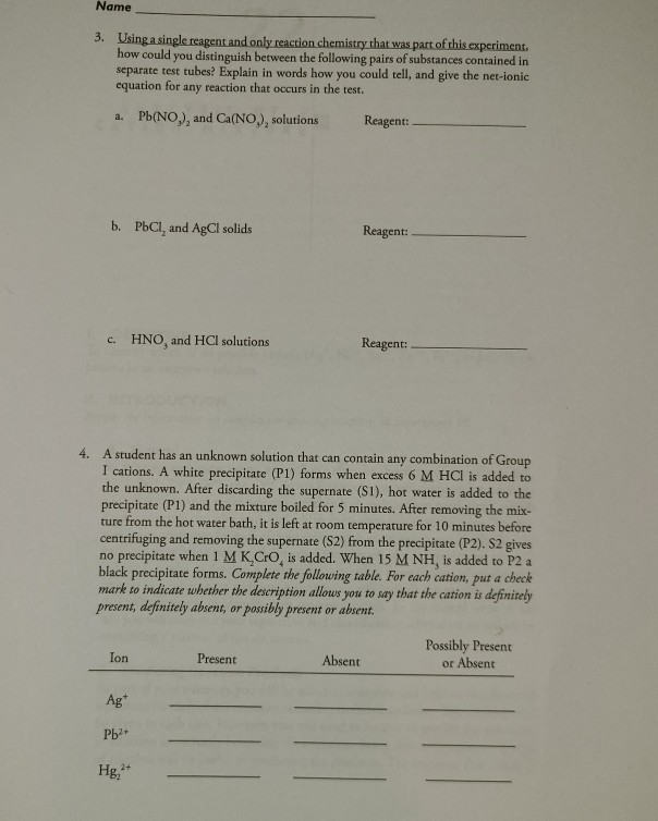 Name 3. Using a single reagent and only reaction | Chegg.com