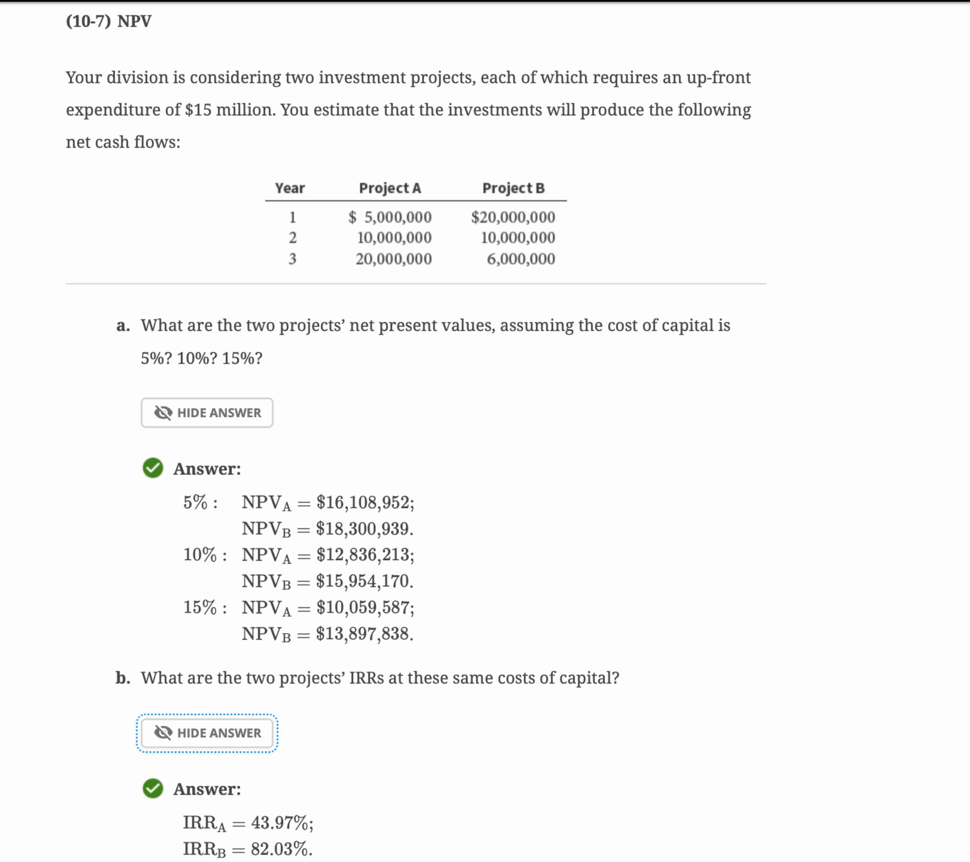 Solved (10-7) NPV ﻿i have answer for this question just dont | Chegg.com