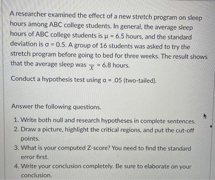 Solved A researcher examined the effect of a new stretch | Chegg.com