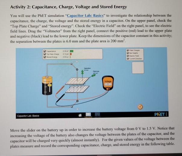 Activity 2: Capacitance, Charge, Voltage and stored | Chegg.com