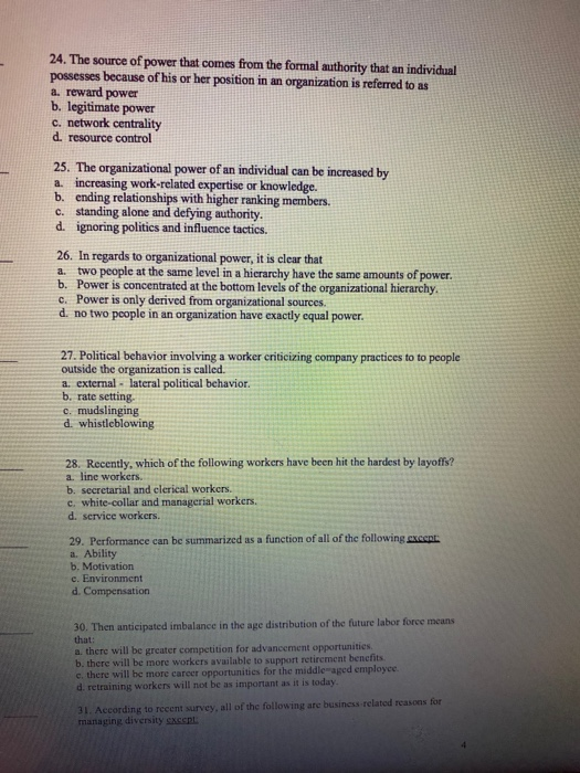 Solved 24. The source of power that comes from the formal | Chegg.com
