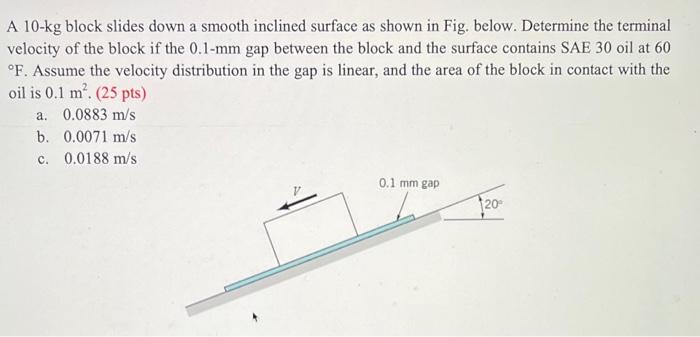 Solved A 10-kg block slides down a smooth inclined surface | Chegg.com