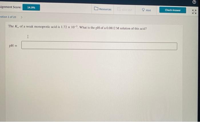 Solved signment Score: 14.9% Resources Hint Check Answer KX | Chegg.com