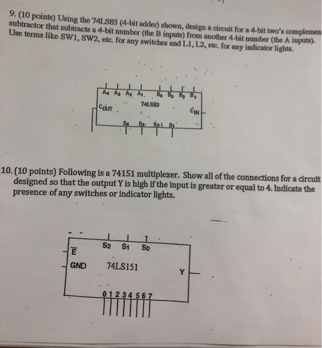 Solved 9. (10 points) Using the 74LS83 (4-bit adder) shown, | Chegg.com