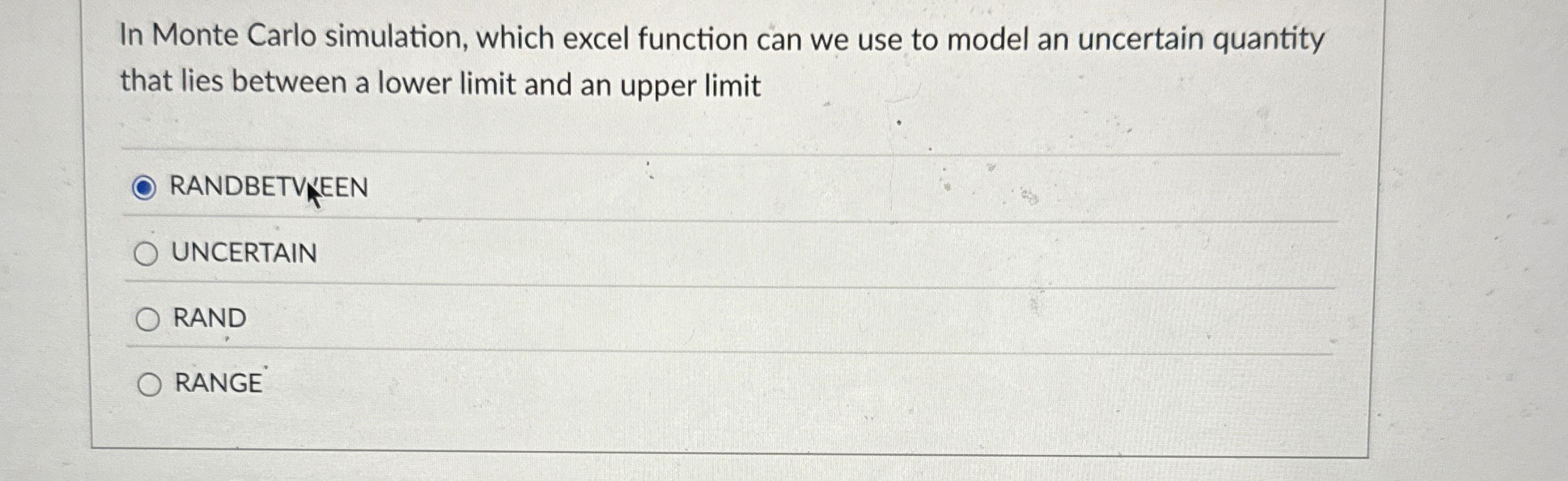 Solved In Monte Carlo simulation, which excel function can | Chegg.com