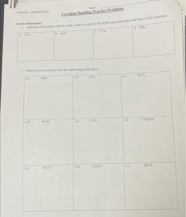 Solved Chemistry-Bonding Packet Name: Covalent Bonding | Chegg.com