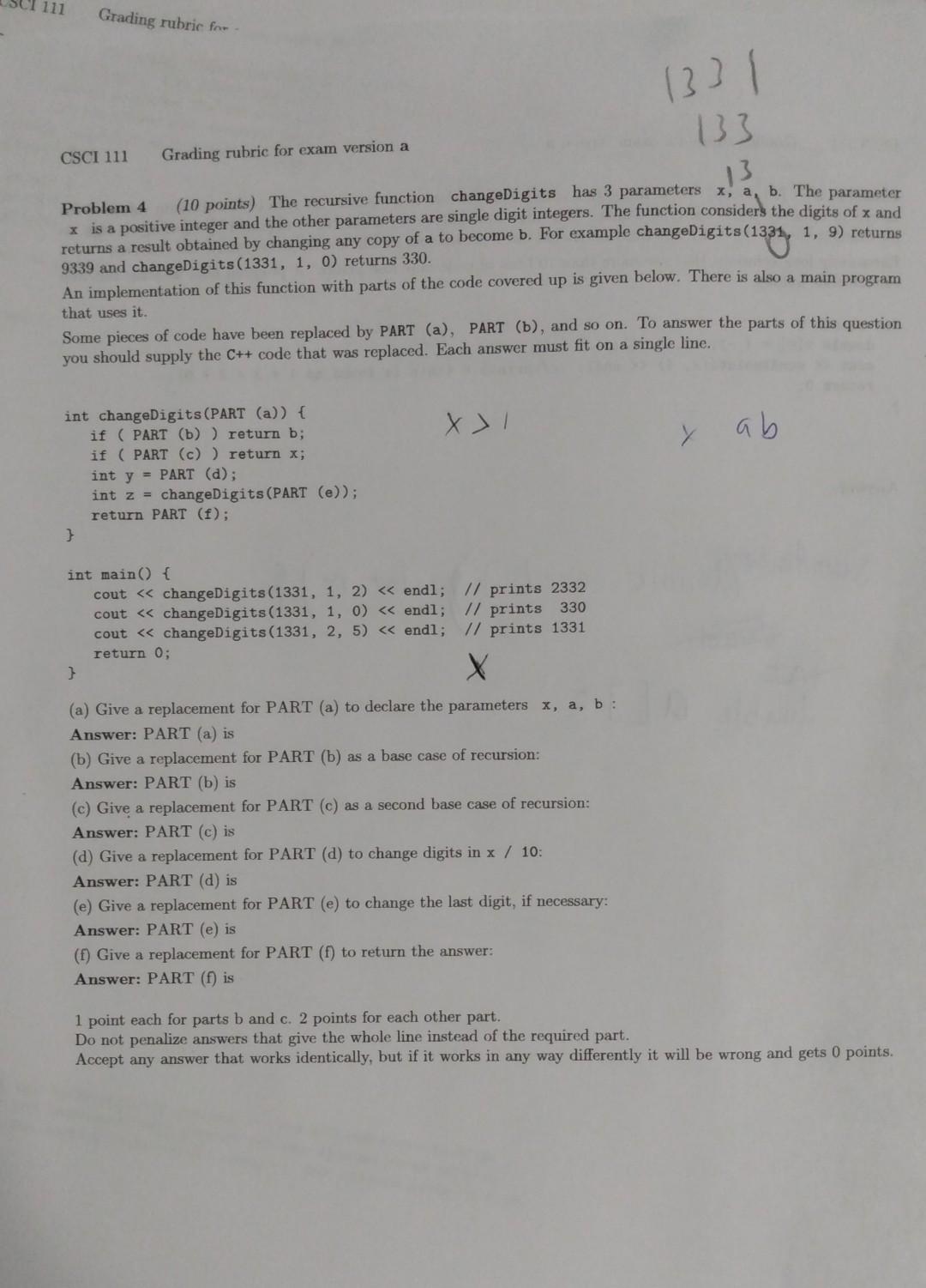 Solved 111 Grading rubric for 133기 13 CSCI 111 Grading | Chegg.com