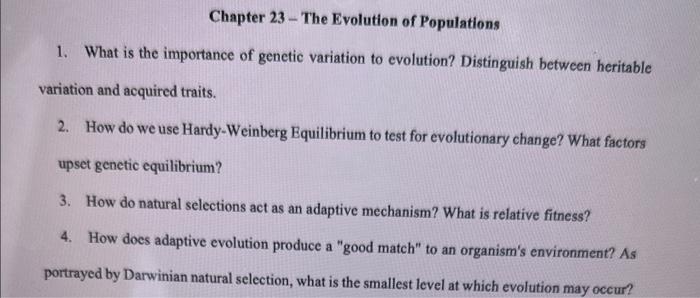 Solved Chapter 23 - The Evolution of Populations 1. What is | Chegg.com