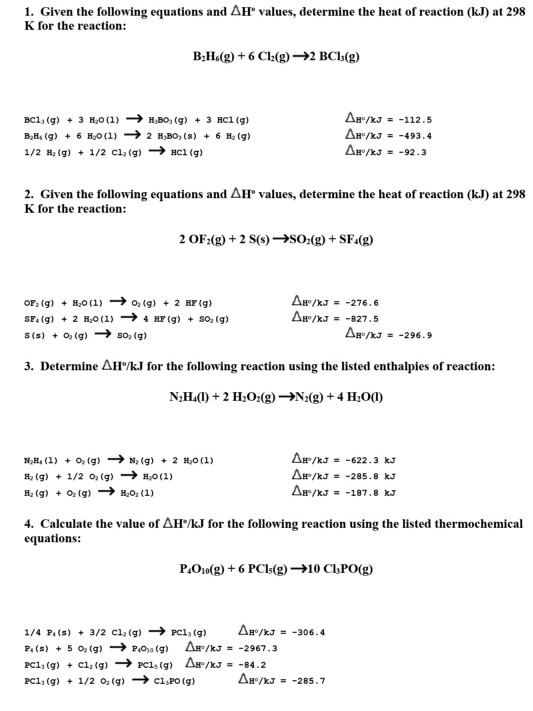 Solved 1. Given the following equations and AH values, | Chegg.com