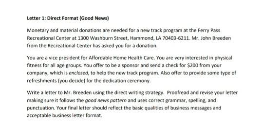 Solved Letter 1: Direct Format (Good News) Monetary and | Chegg.com