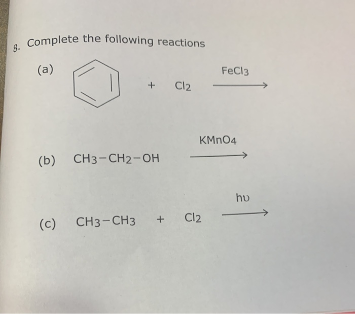 Solved Omplete The Following Reactions 8 Comple A Fecl3 