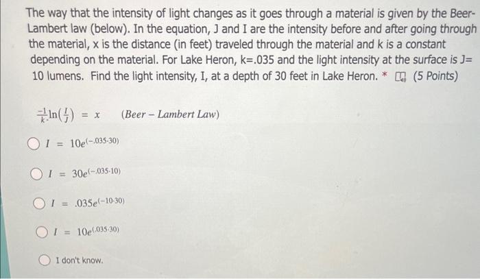 Solved The way that the intensity of light changes as it | Chegg.com