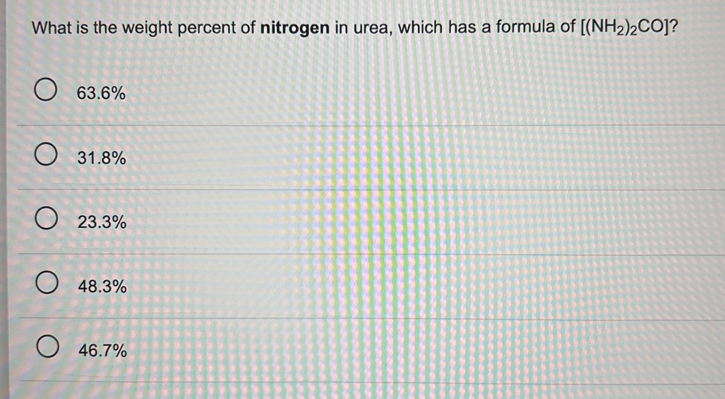 Solved What is the weight percent of nitrogen in urea, which | Chegg.com