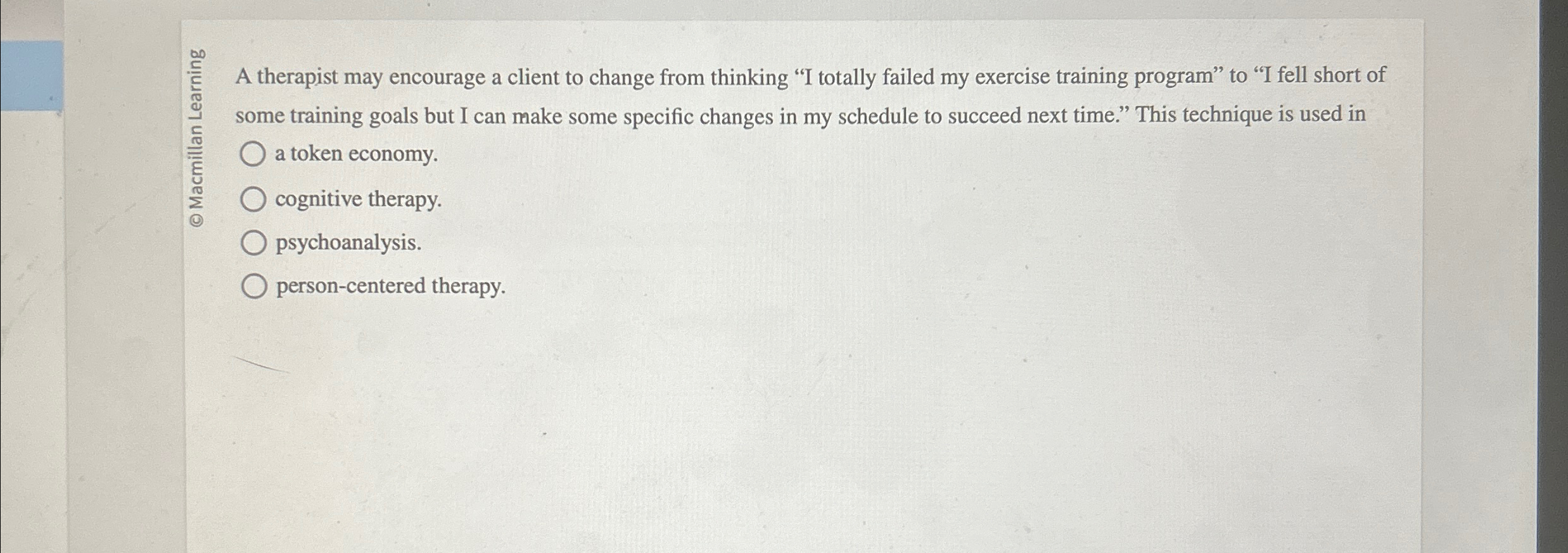 Solved A therapist may encourage a client to change from | Chegg.com