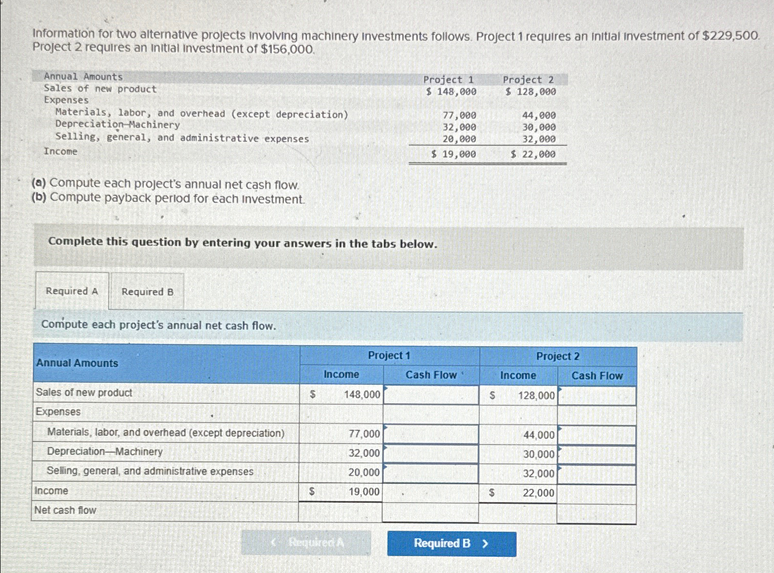 Solved Information for two alternative projects involving | Chegg.com