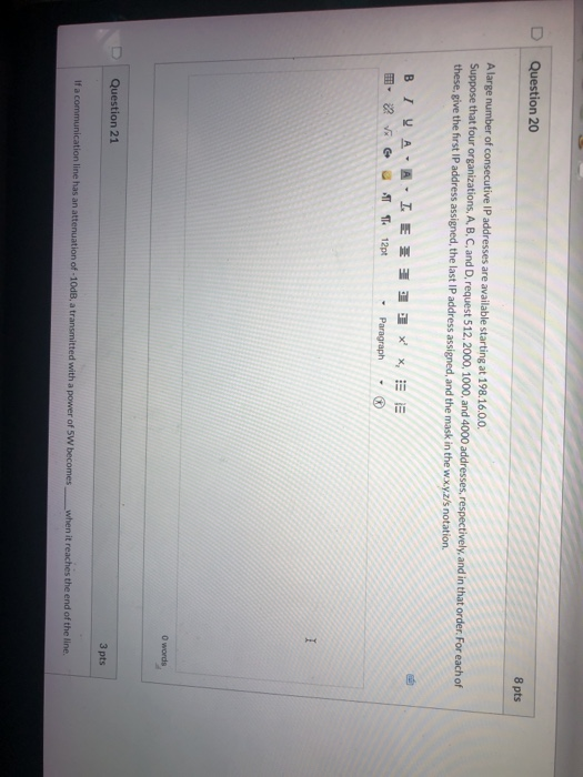 Solved Question 20 8 pts A large number of consecutive IP | Chegg.com