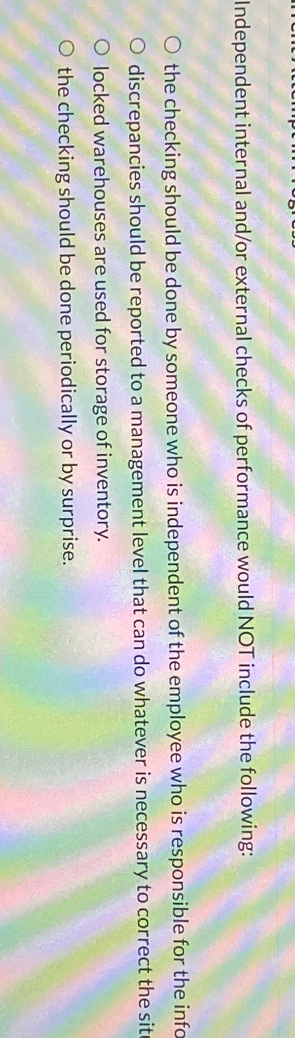 Solved Independent internal and/or external checks of | Chegg.com