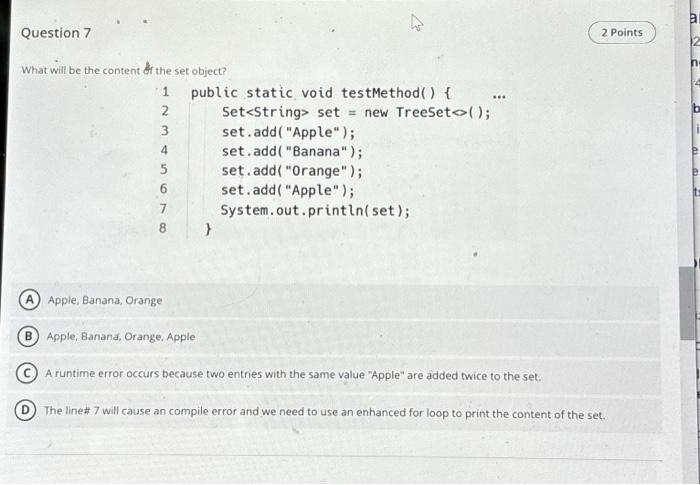 Solved What will be the content of the set object? public | Chegg.com