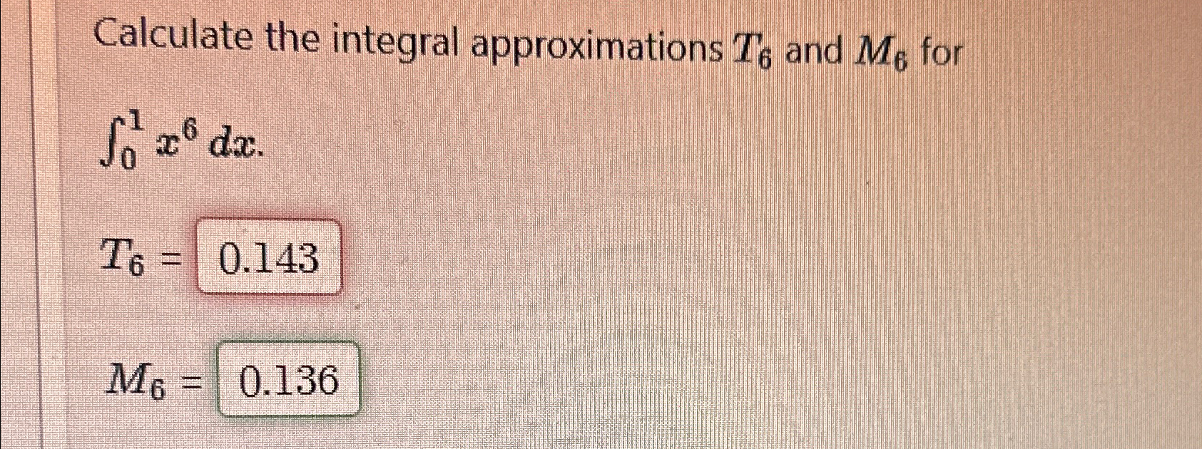 Solved Calculate the integral approximations T6 ﻿and M6 | Chegg.com