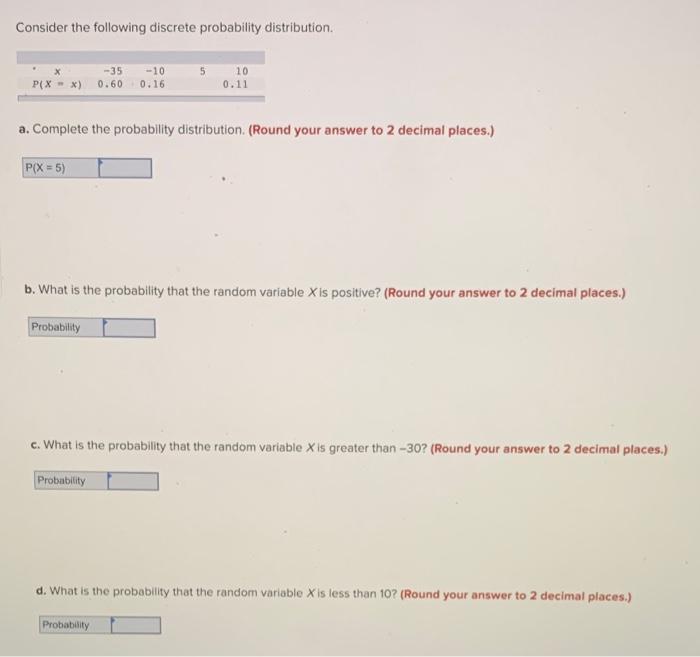 Solved Consider the following discrete probability | Chegg.com