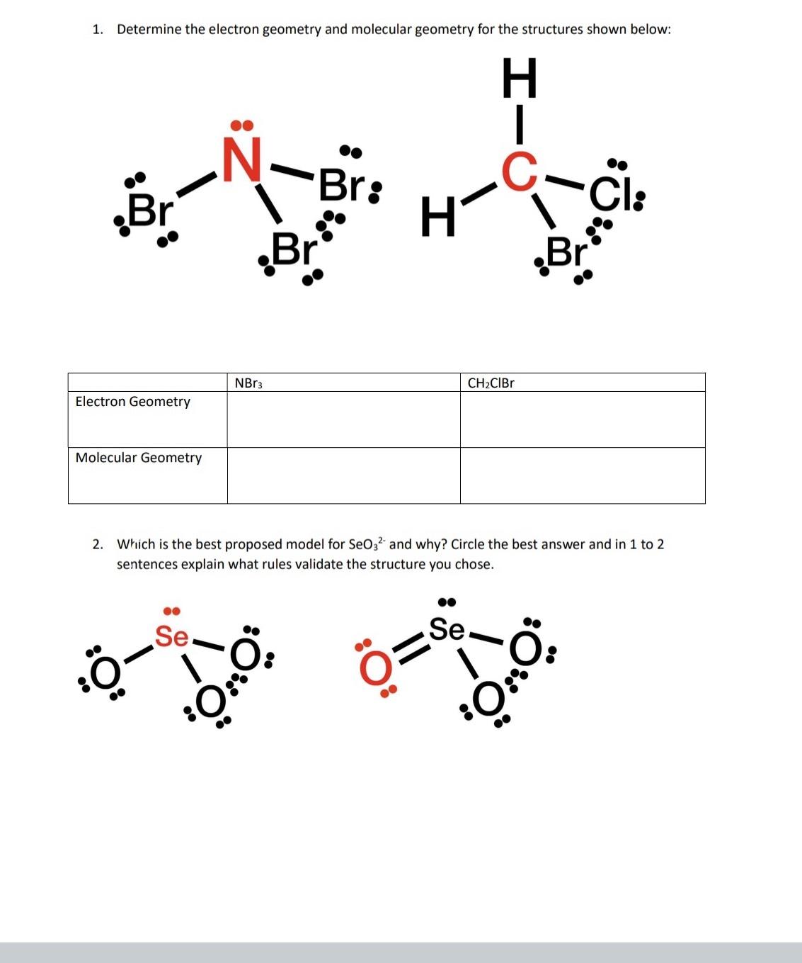 Solved Determine the electron geometry and molecular | Chegg.com