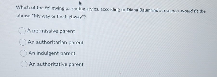 Solved Which of the following parenting styles, according to | Chegg.com
