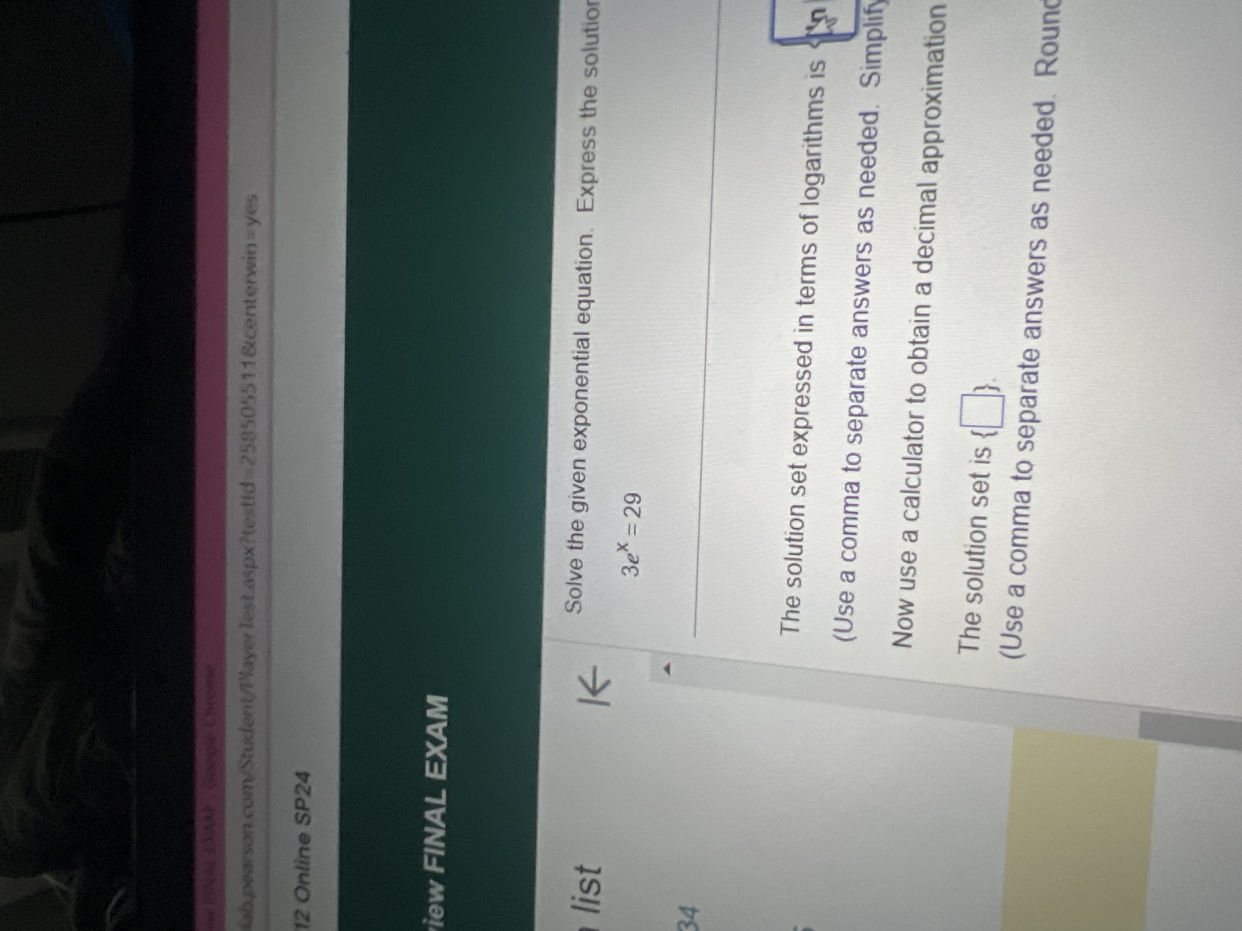 Solved Solve the given exponential equation. Express the | Chegg.com