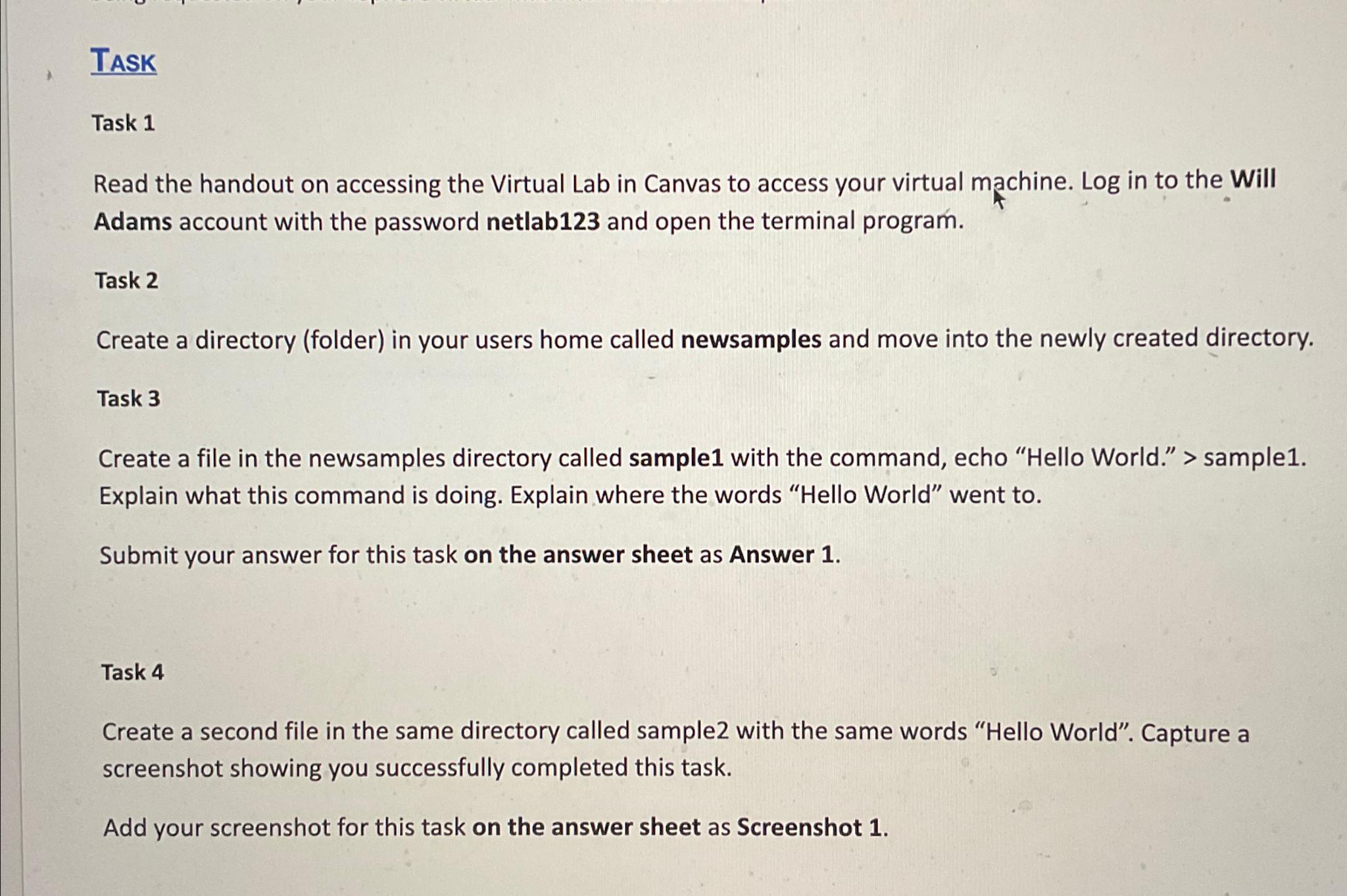 Solved TASKTask 1Read the handout on accessing the Virtual | Chegg.com
