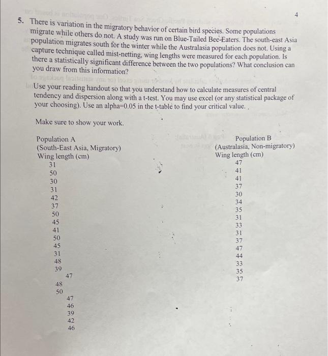 Solved 4 5. There is variation in the migratory behavior of | Chegg.com